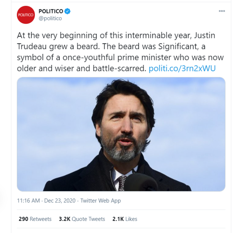 Politico Hails Justin Trudeau's Mighty Beard, Mockery Ensues | Newsbusters